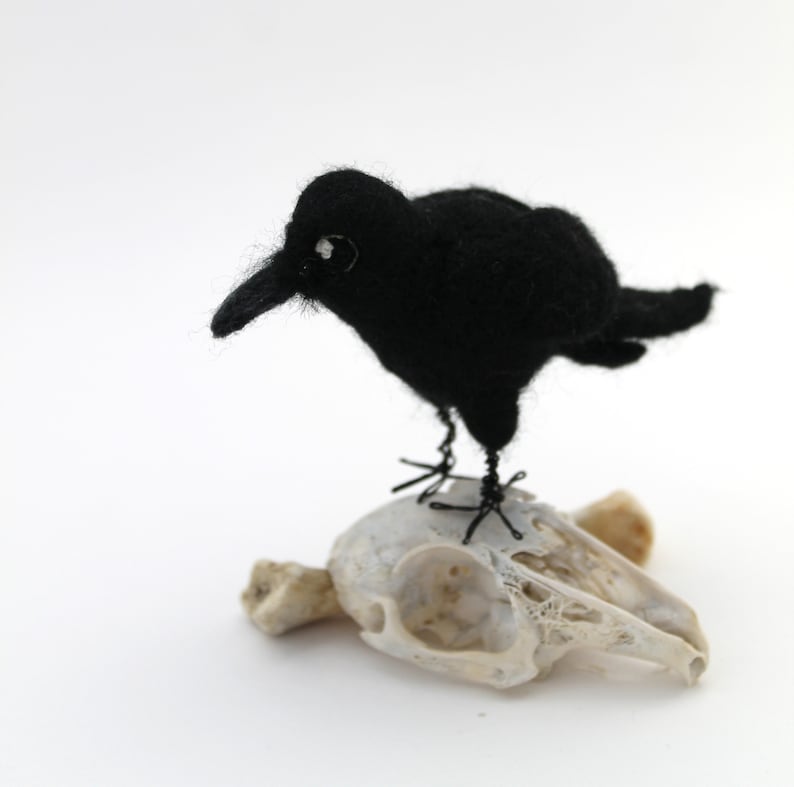 Needle Felted Crow Black Bird Decoration Left Facing | Etsy