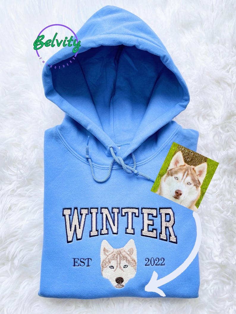 Custom Embroidered Pet Portrait Sweater: Personalized Dog Cat Crewneck ...