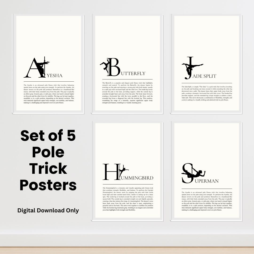 Set of 5 Pole Trick Posters Digital Download Butterfly, Ayesha ...