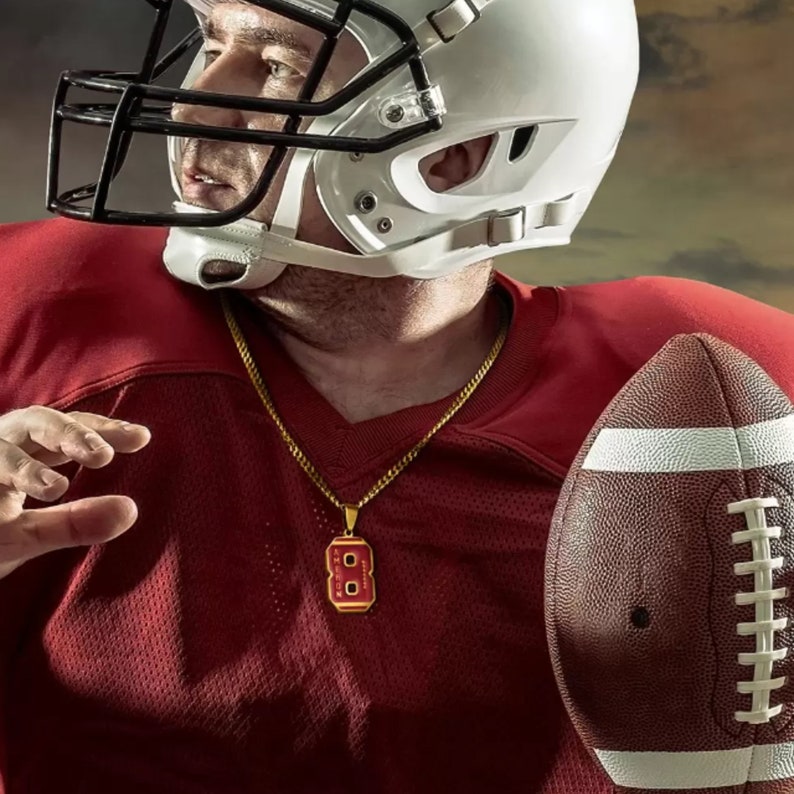 Custom Initial & Number Football Necklace, Personalized Sports Jewelry ...