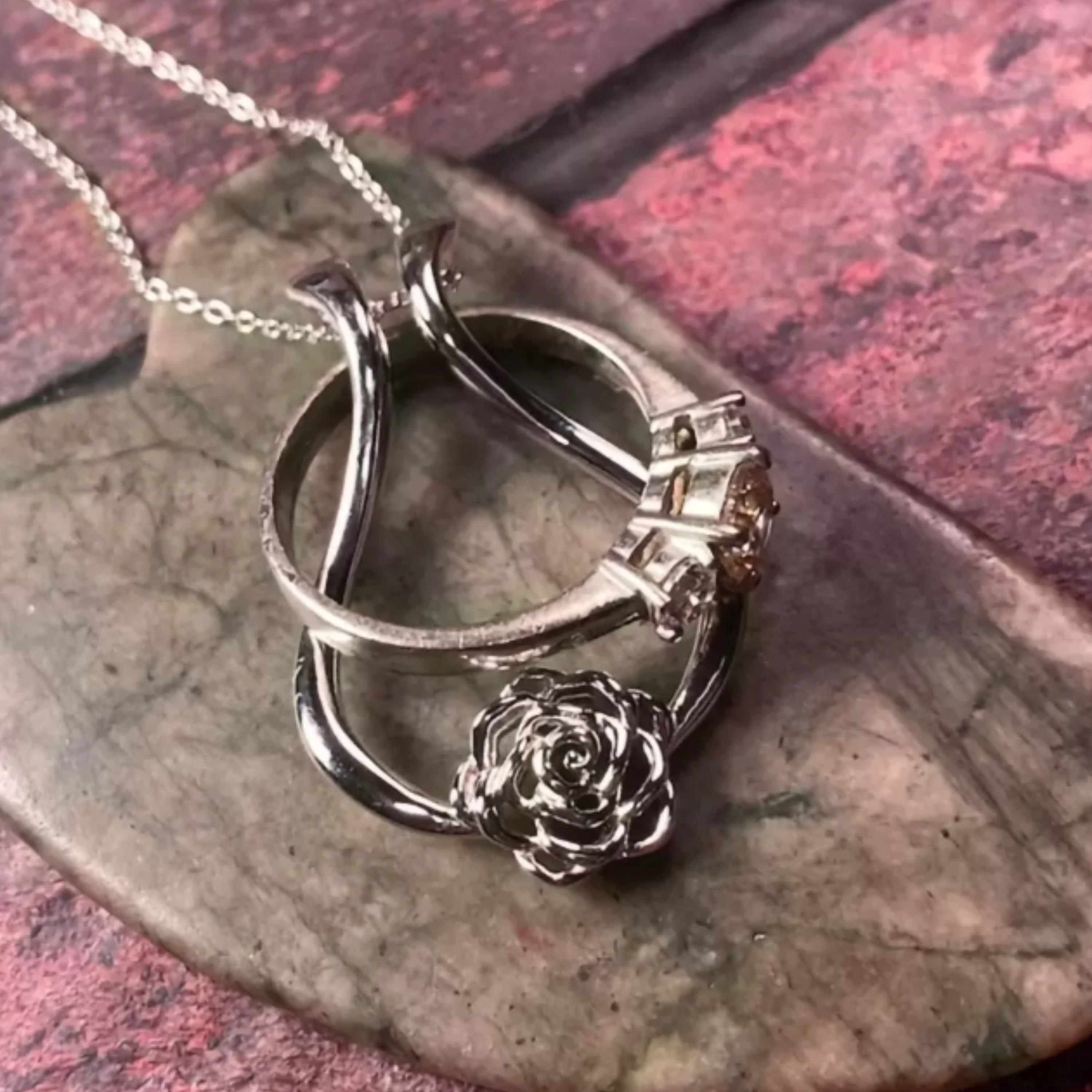 Rose Ring Holder Necklace, Wedding Ring Keeper Pendant Necklace, Ring ...