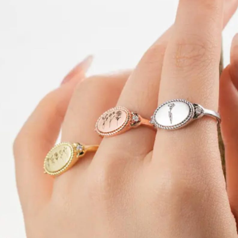 Birth Month Flower Ring, Custom Birth Flower Bouquet Ring, Personalized ...