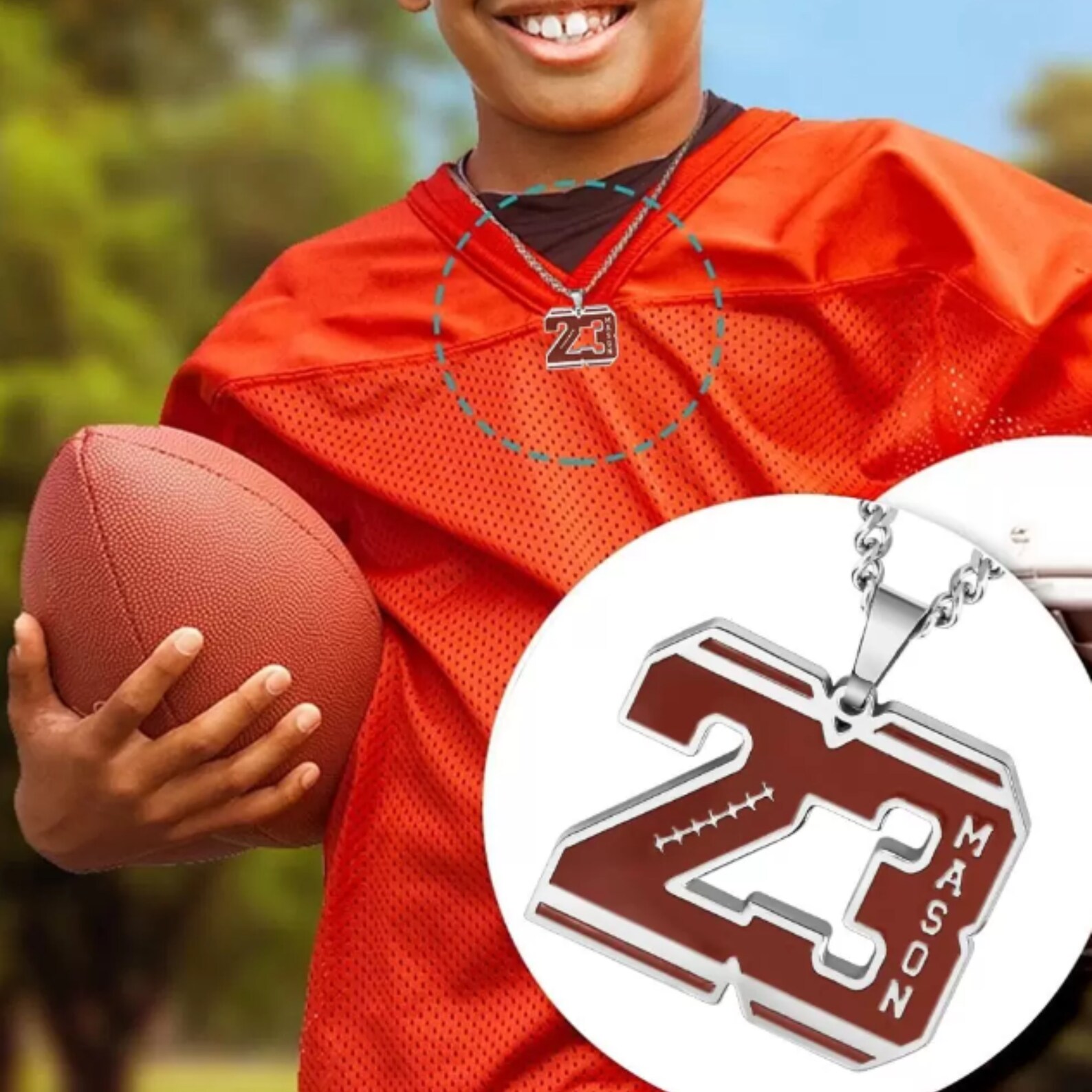 Custom Initial & Number Football Necklace, Personalized Sports Jewelry ...