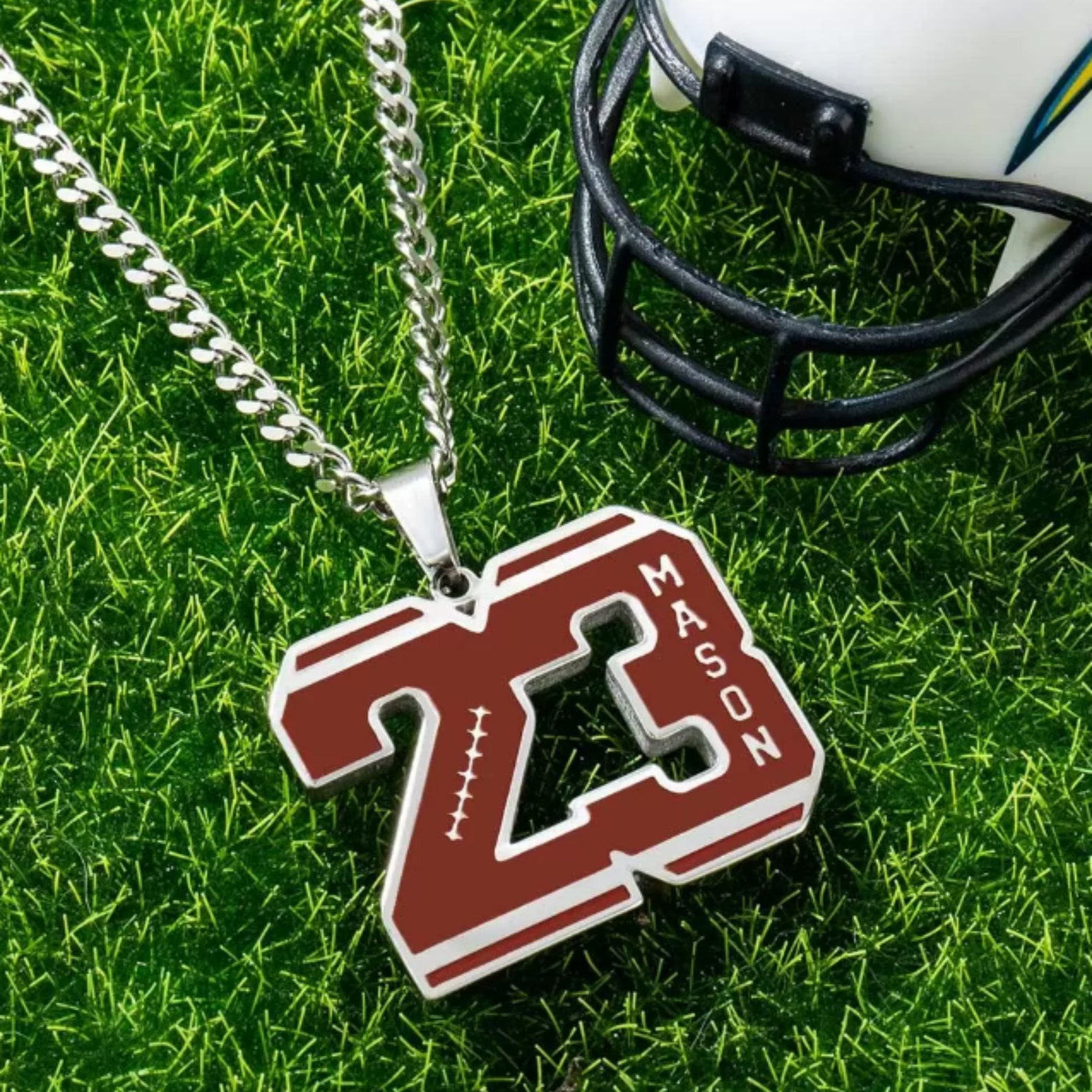 Custom Initial & Number Football Necklace, Personalized Sports Jewelry ...