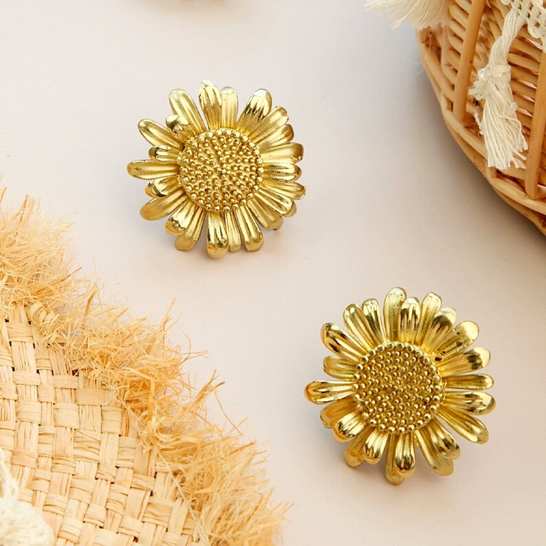 Gold Flower Knobs Brass Dresser Knobs Decorative Knobs for Cabinets Whimsical Knobs Unique ...