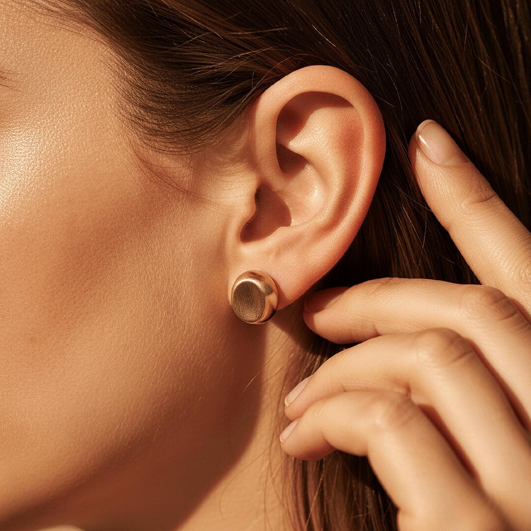 Minimalist Gold Dome Button Earrings | Gold Plated Silver Stud Earrings ...