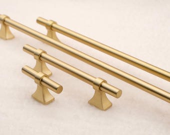 Modern Brushed Brass Cabinet Handles | Kitchen Cabinet Handles | Gold Drawer Pulls | Brass ...