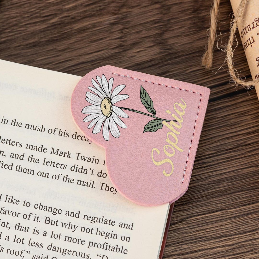 Customizable Name Birth Flower Heart Bookmark, Magnetic Bookmark, Book ...