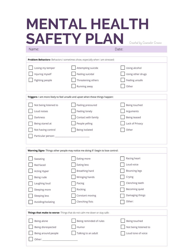 Mental Healthy Safety Plan - Etsy