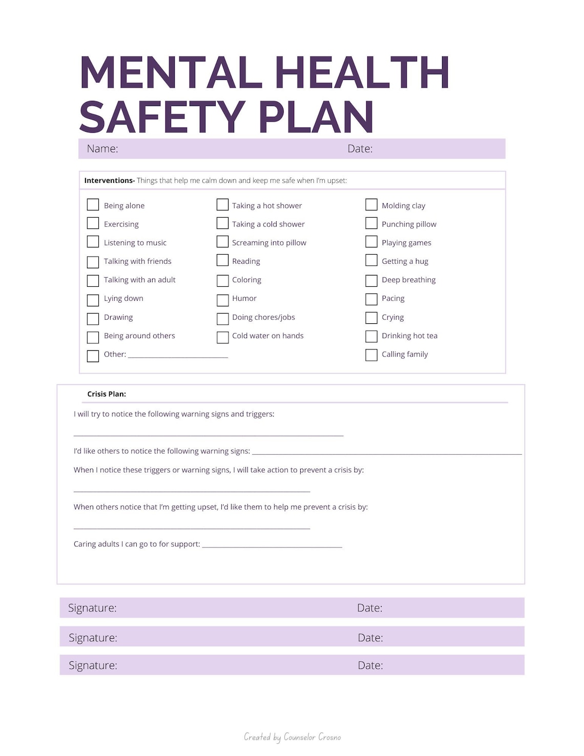 Mental Healthy Safety Plan - Etsy