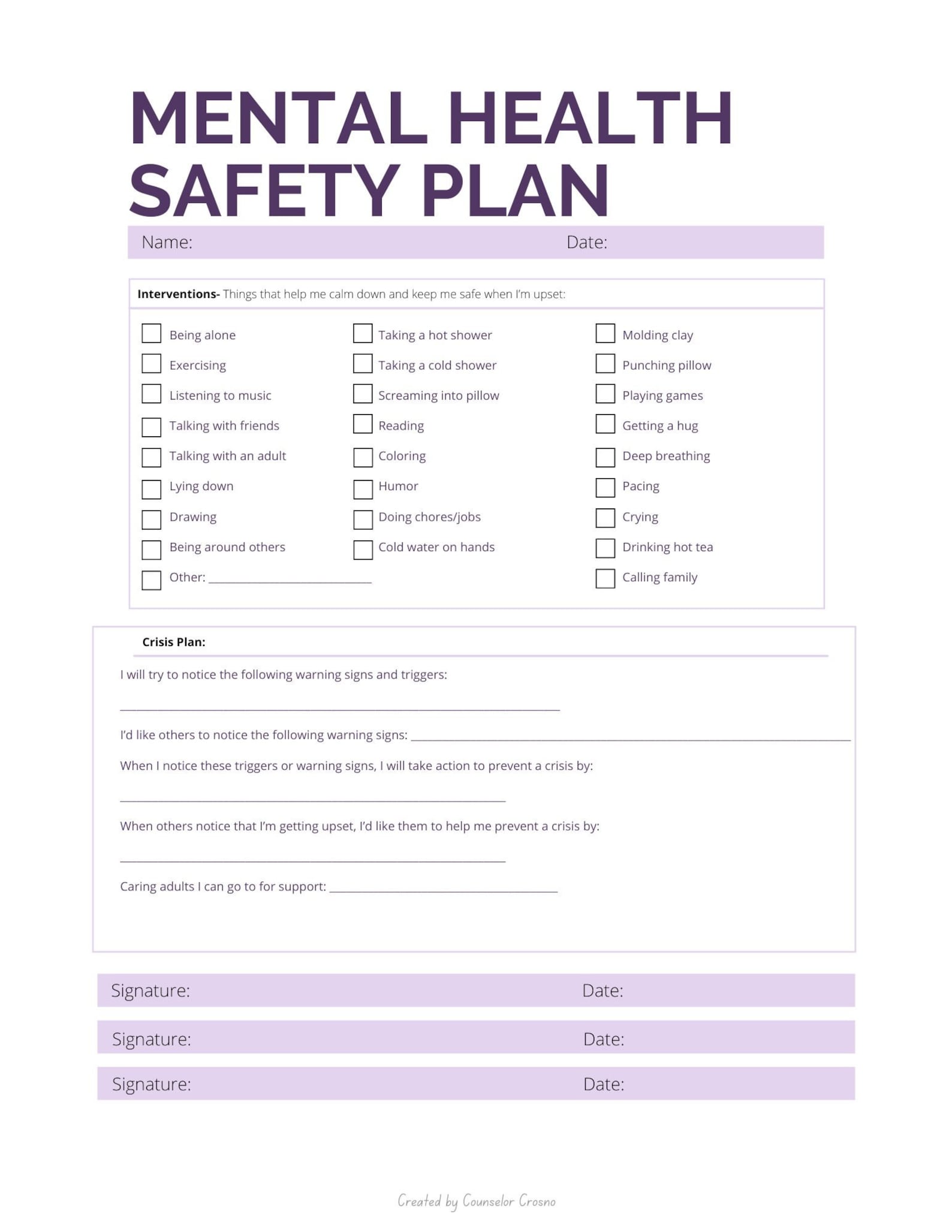 Mental Healthy Safety Plan - Etsy