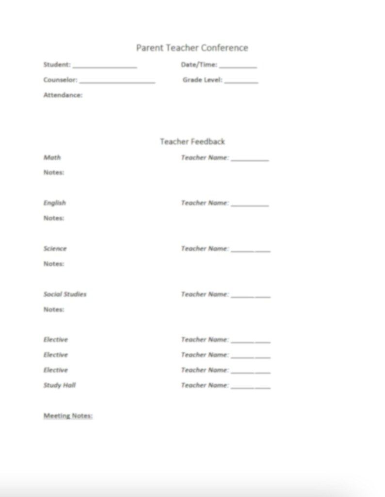 Parent Teacher Conference Note Template - Etsy