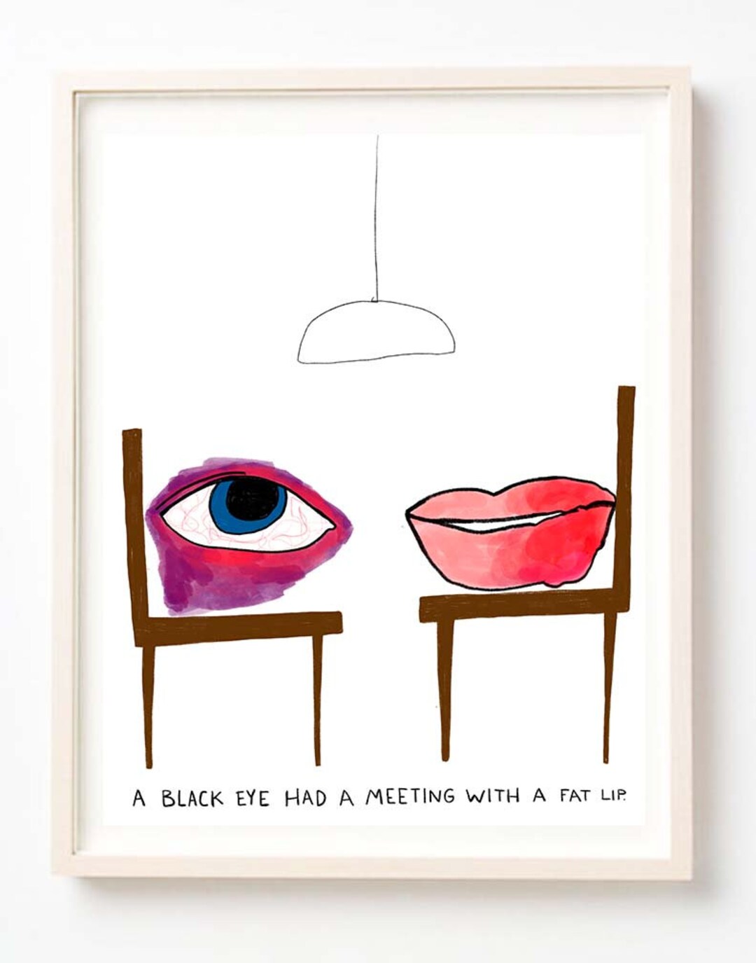 Illustration, Art Print, Lips, Eye, Quirky, Humor, White, A Black Eye ...
