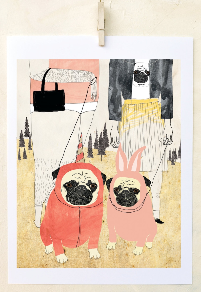 Pug Art Print Pug Love Art Print on Paper Dog Lover Pug - Etsy