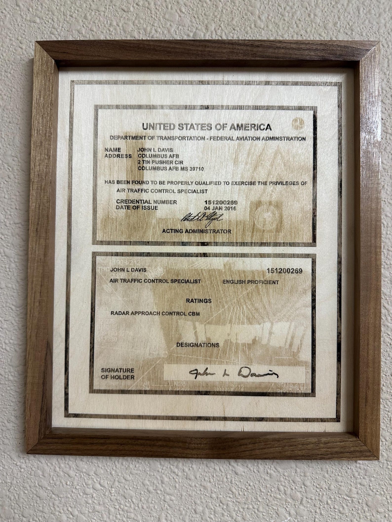 Engraved FAA Air Traffic Controller Certificate Plaque - Etsy