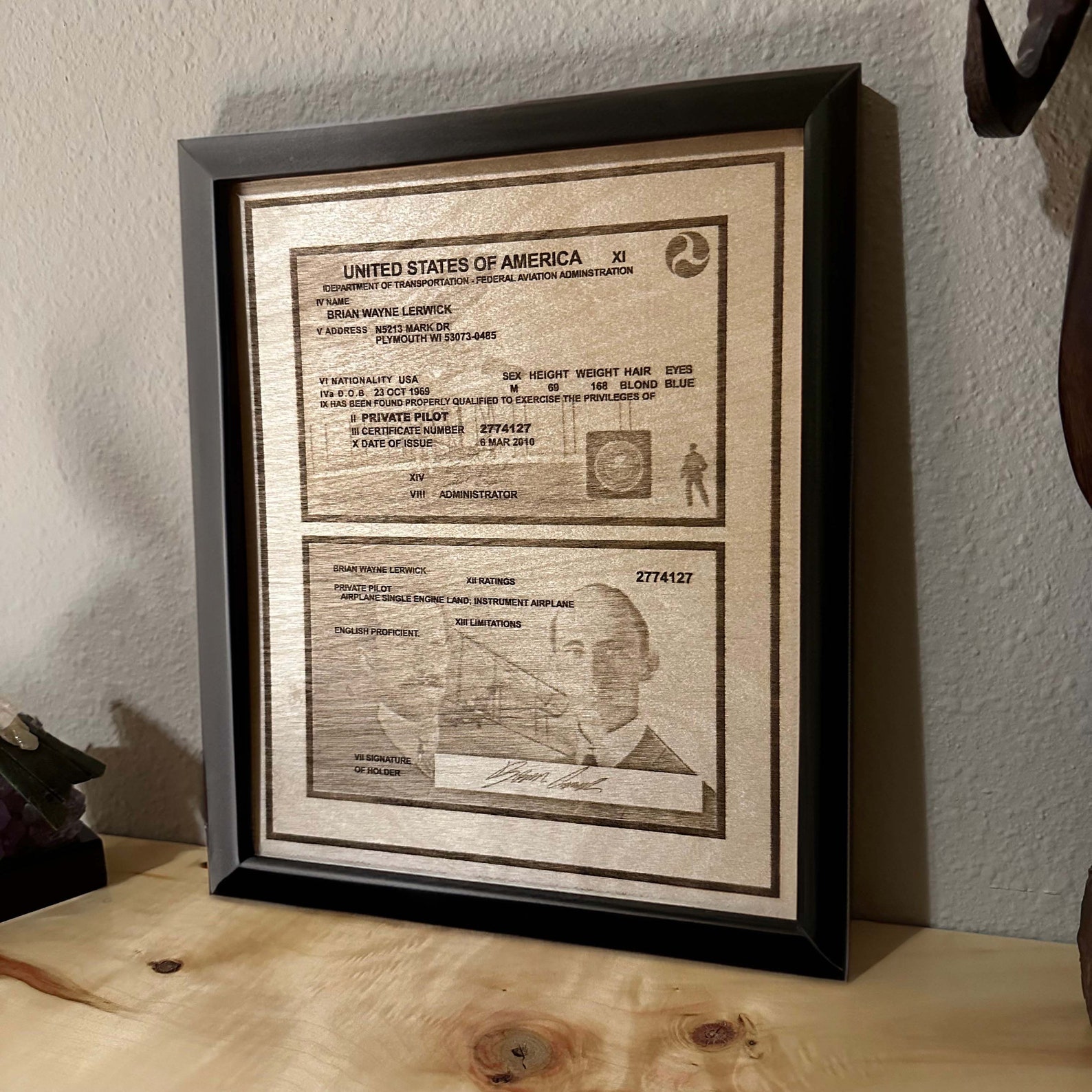 Engraved FAA Pilot Certificate Plaque - Etsy