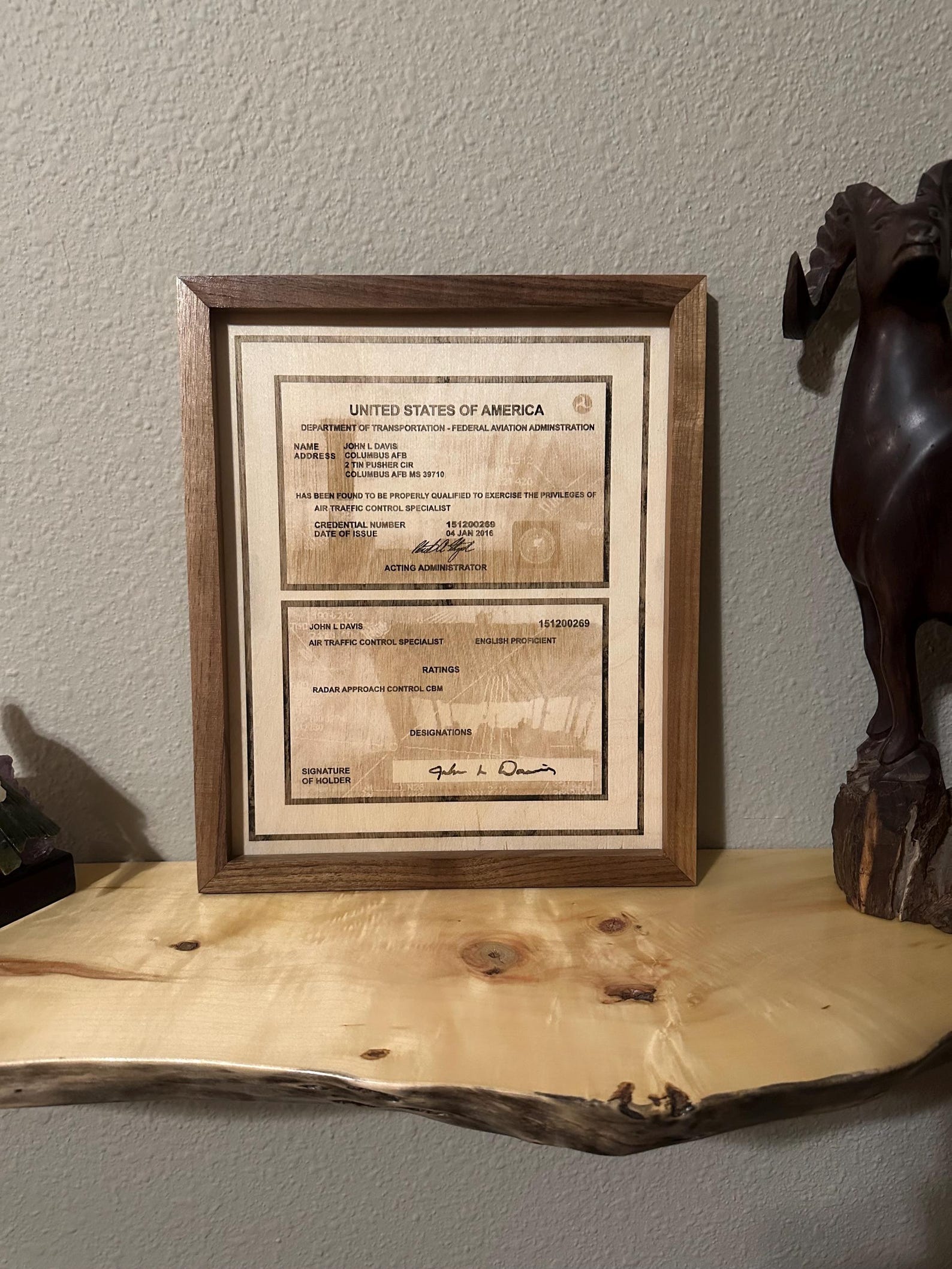 Engraved FAA Air Traffic Controller Certificate Plaque - Etsy