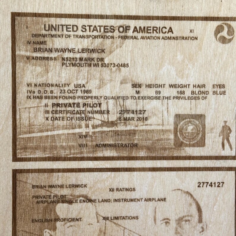 Engraved FAA Pilot Certificate Plaque - Etsy