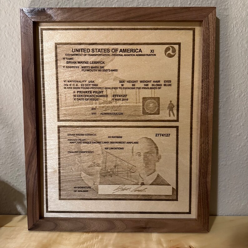 Engraved FAA Pilot Certificate Plaque - Etsy