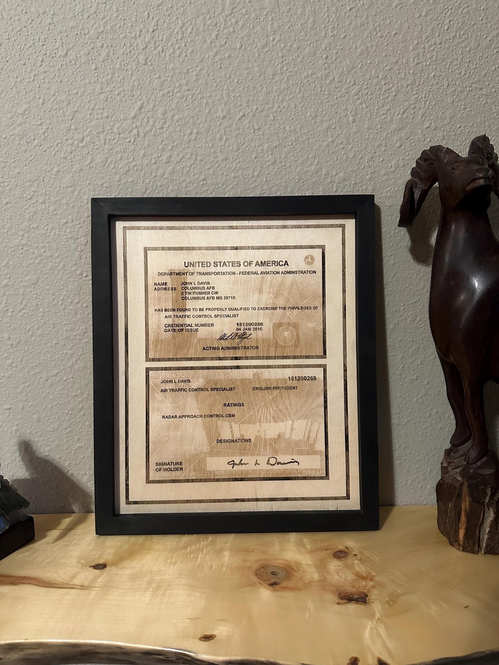 Engraved FAA Air Traffic Controller Certificate Plaque - Etsy