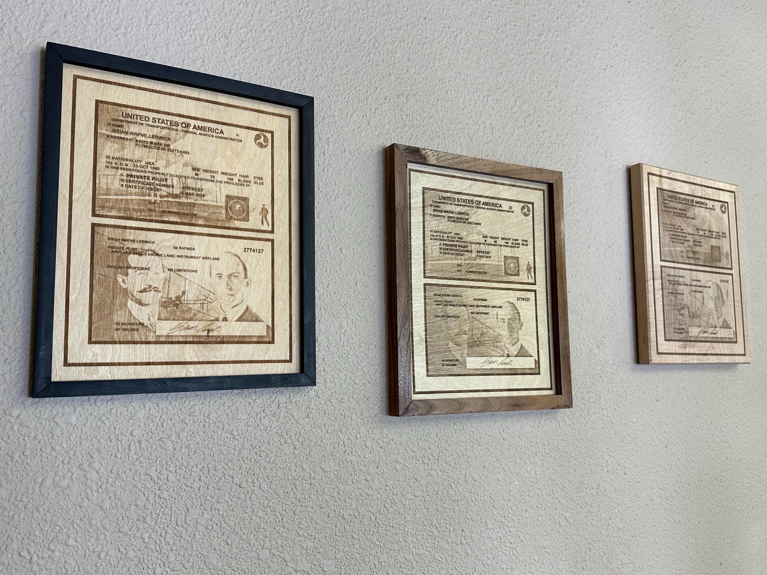 Engraved FAA Pilot Certificate Plaque - Etsy