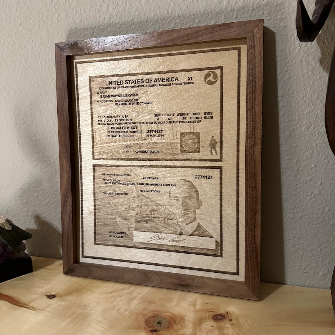 Engraved FAA Pilot Certificate Plaque - Etsy