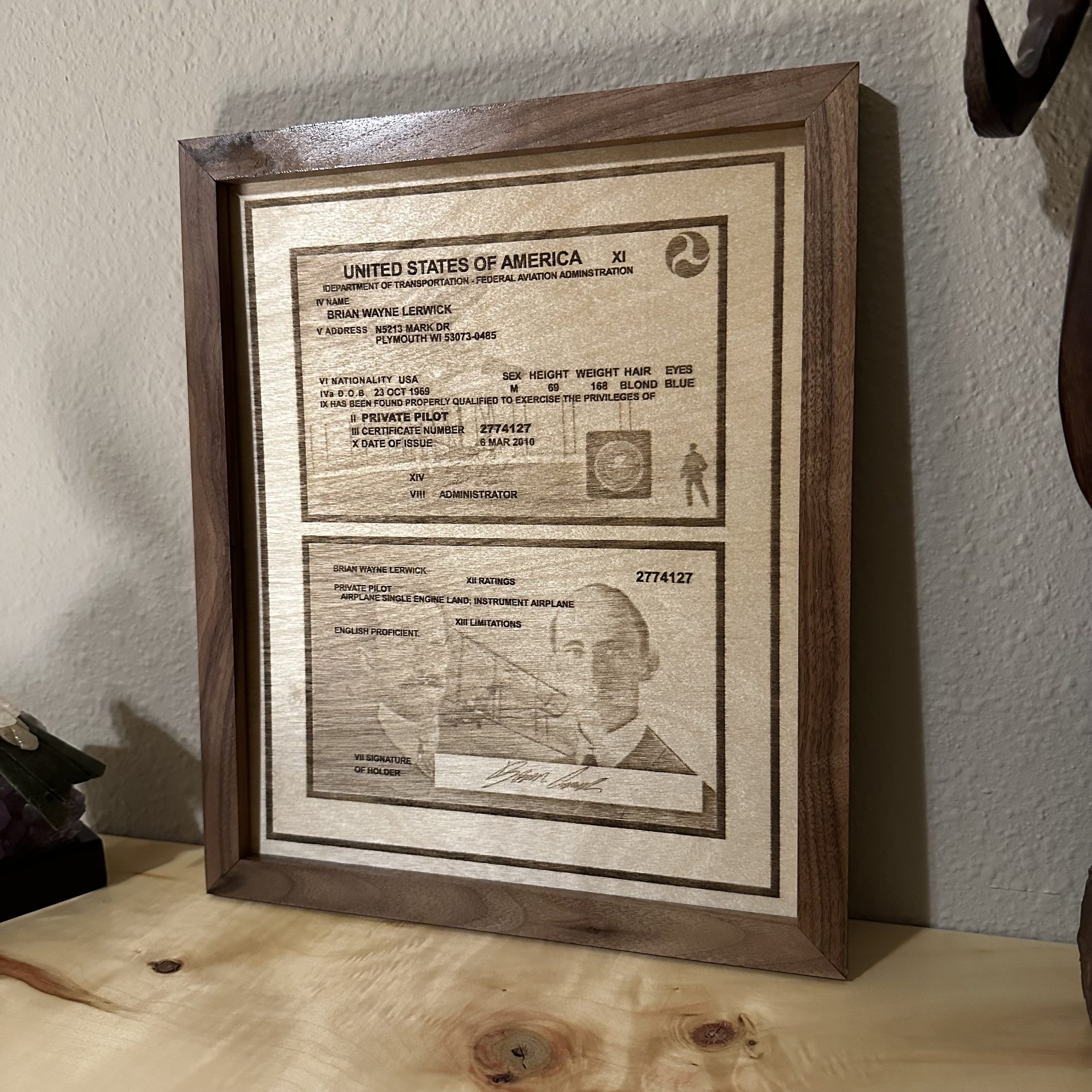 Engraved FAA Pilot Certificate Plaque - Etsy