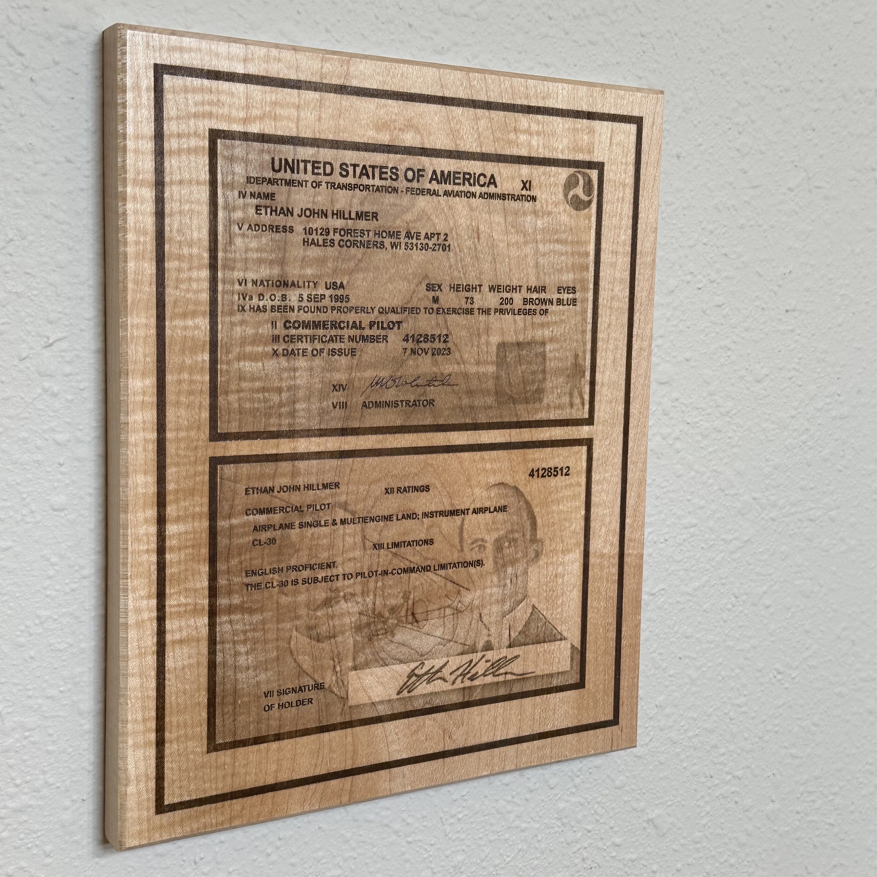 Engraved FAA Pilot Certificate Plaque - Etsy