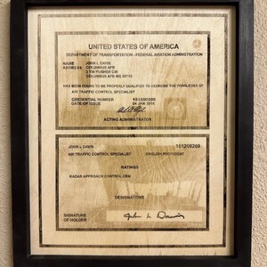 Engraved FAA Air Traffic Controller Certificate Plaque - Etsy