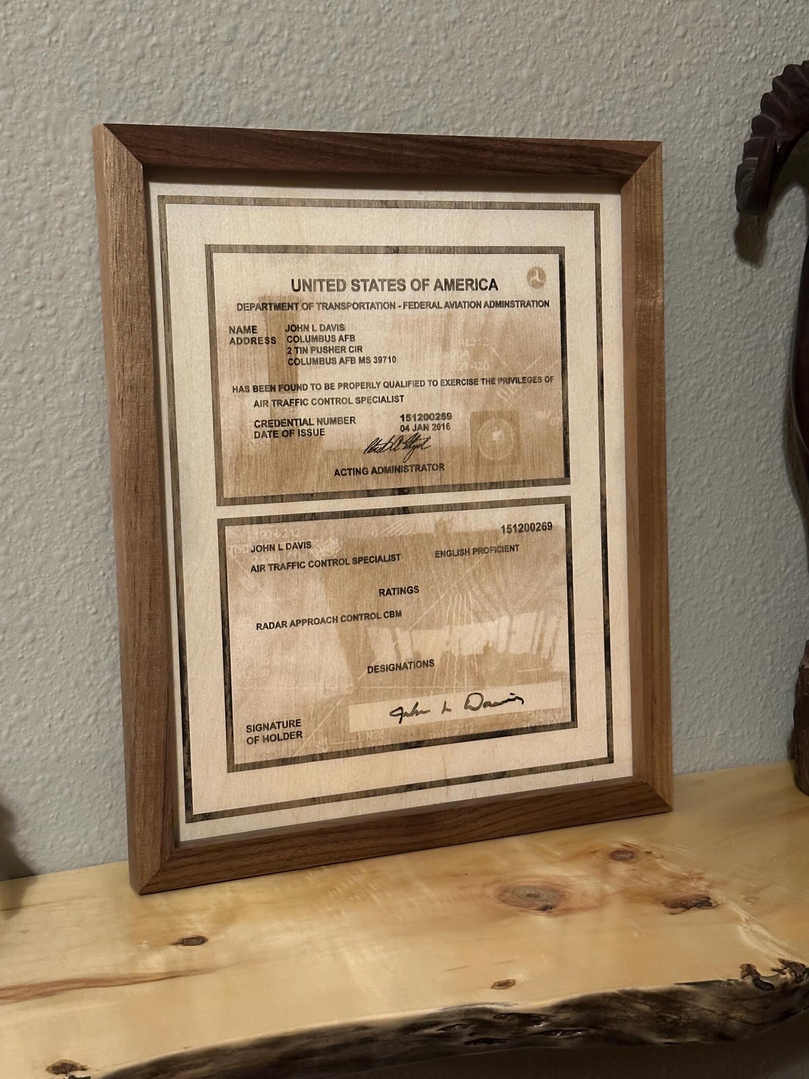 Engraved FAA Air Traffic Controller Certificate Plaque - Etsy