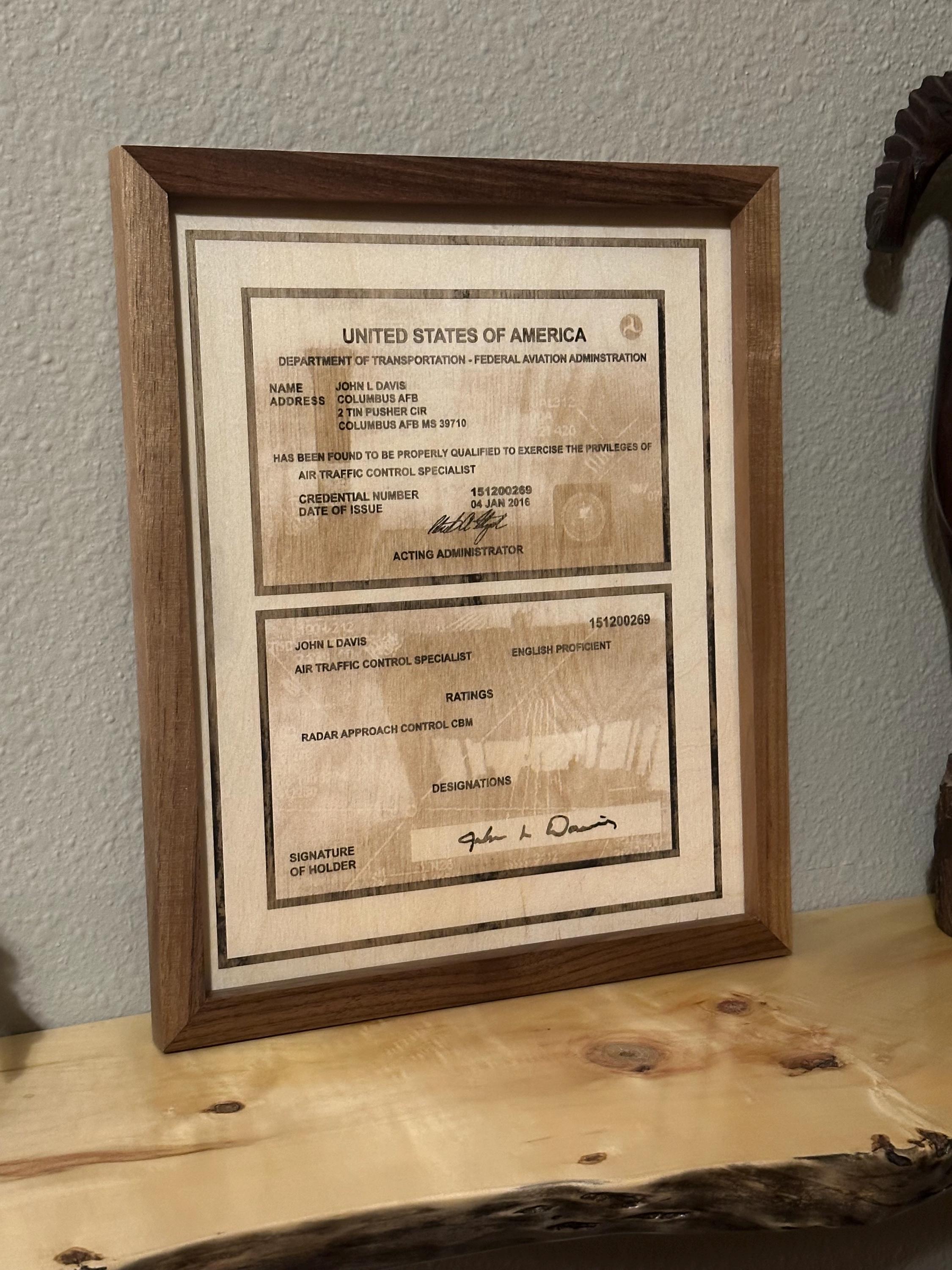 Engraved FAA Air Traffic Controller Certificate Plaque - Etsy