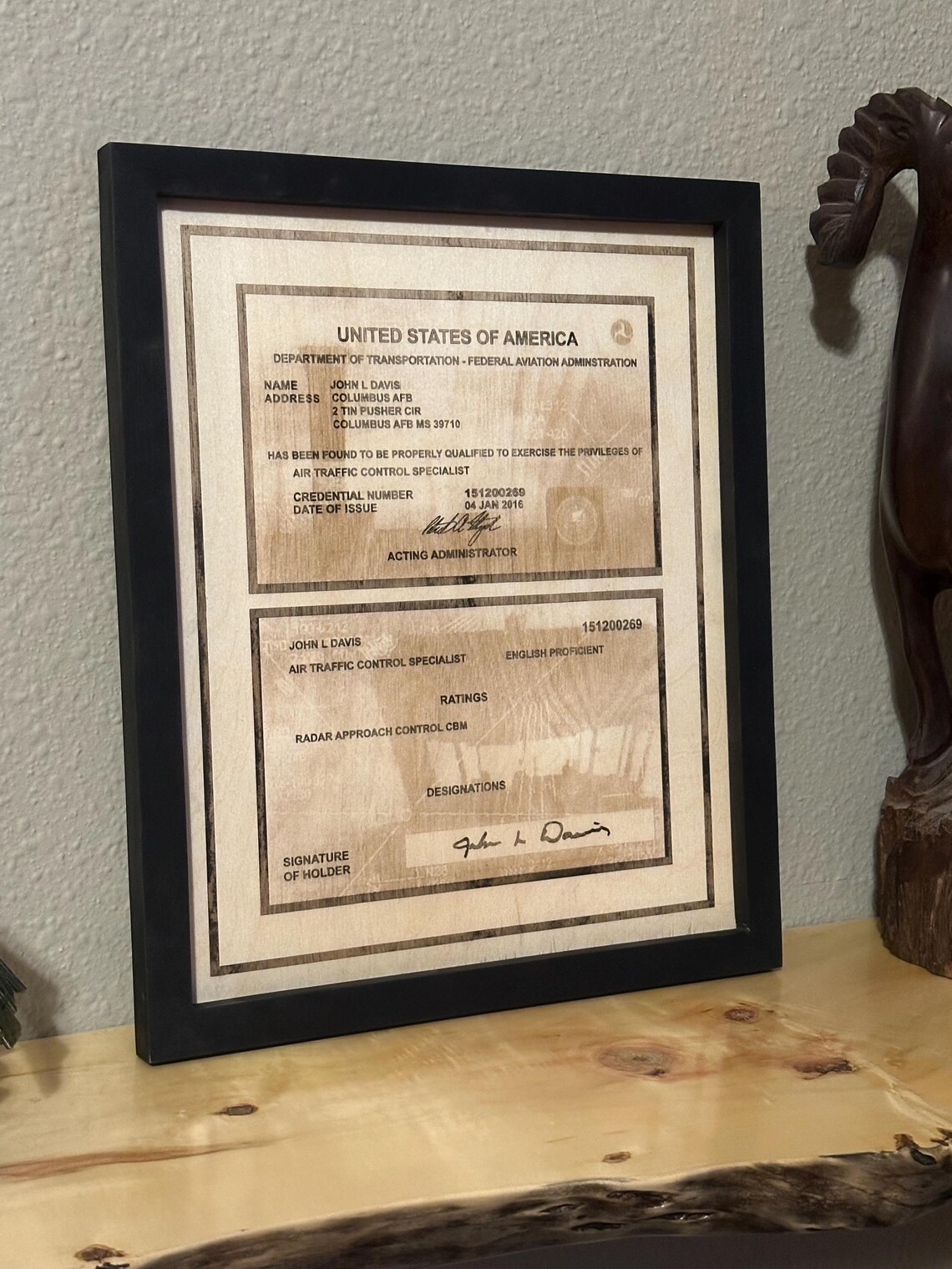Engraved FAA Air Traffic Controller Certificate Plaque - Etsy