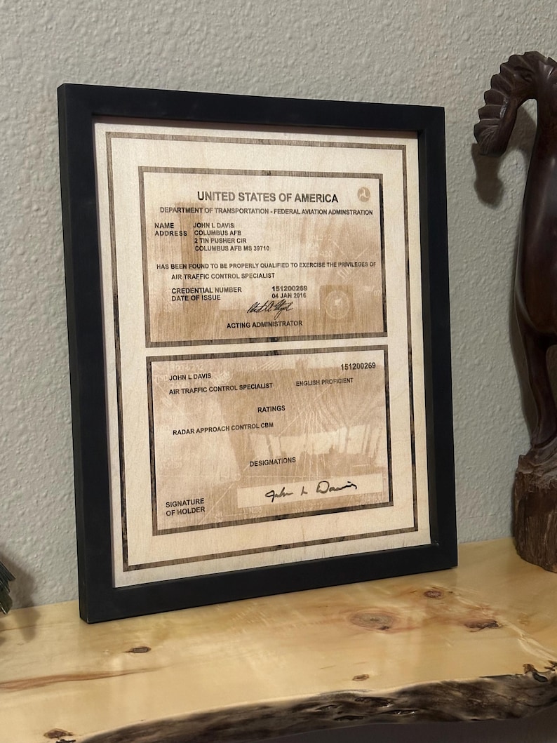 Engraved FAA Air Traffic Controller Certificate Plaque - Etsy