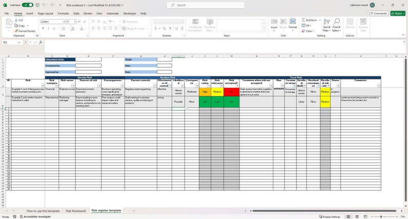 Risk Register Template excel Adaptable to Your Own Risk Framework - Etsy
