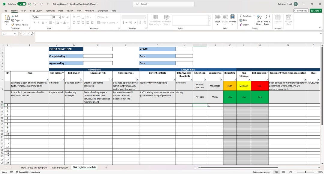 Risk Framework and Risk Register Template in Excel for Small Business ...