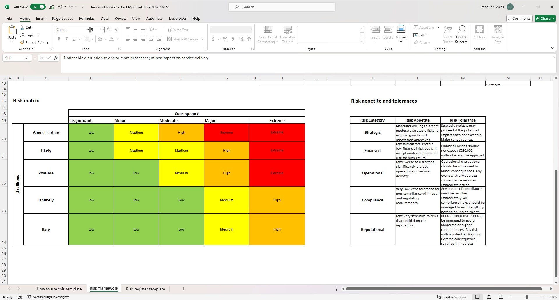 Risk Framework and Risk Register Template in Excel for Small Business ...