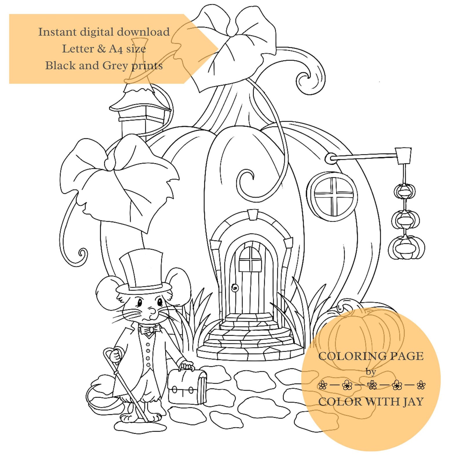 Fall Pumpkin Coloring Page - Etsy