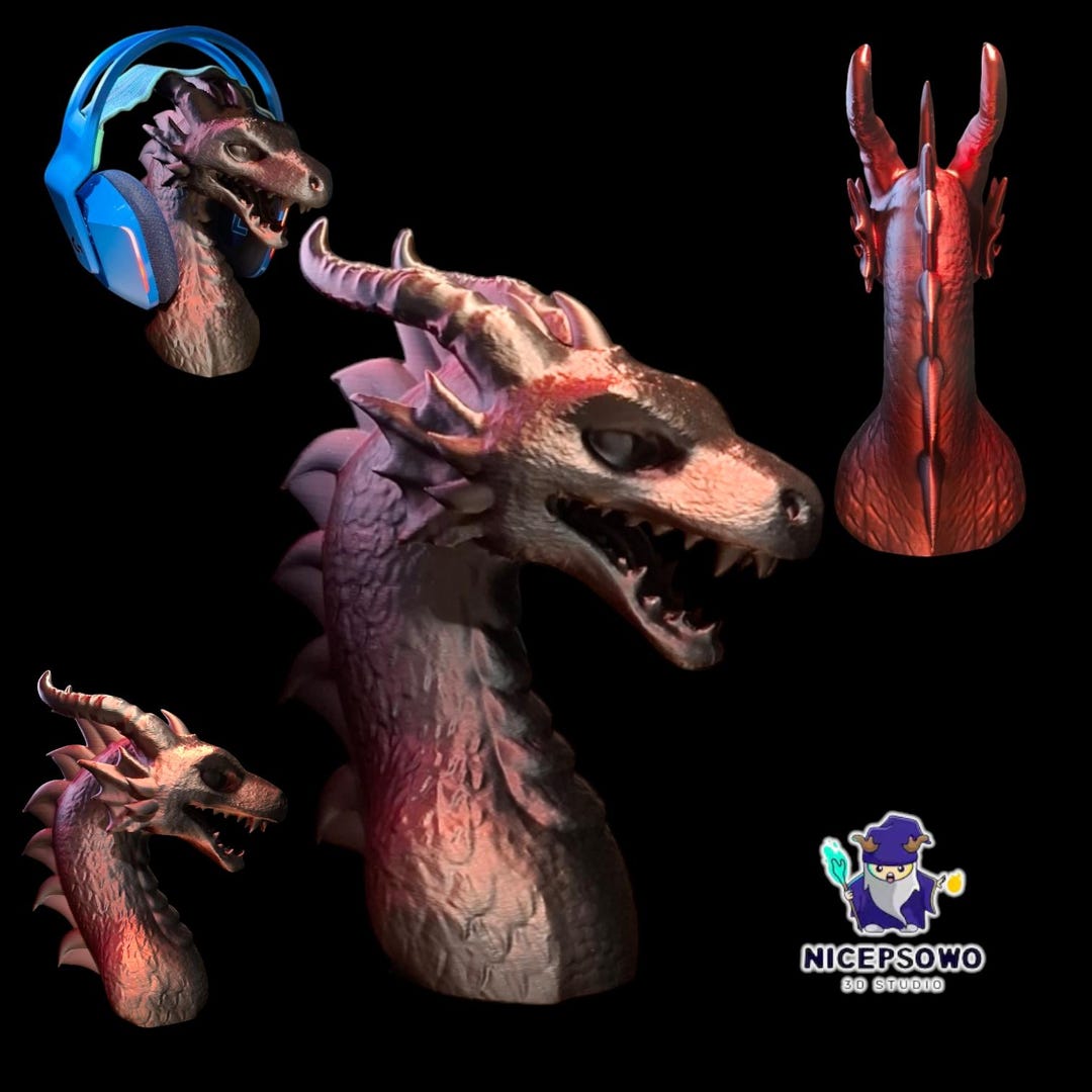 Dragon Headphone Stand, Dragon Bust, Dragon Headphone Holder, Dragon ...