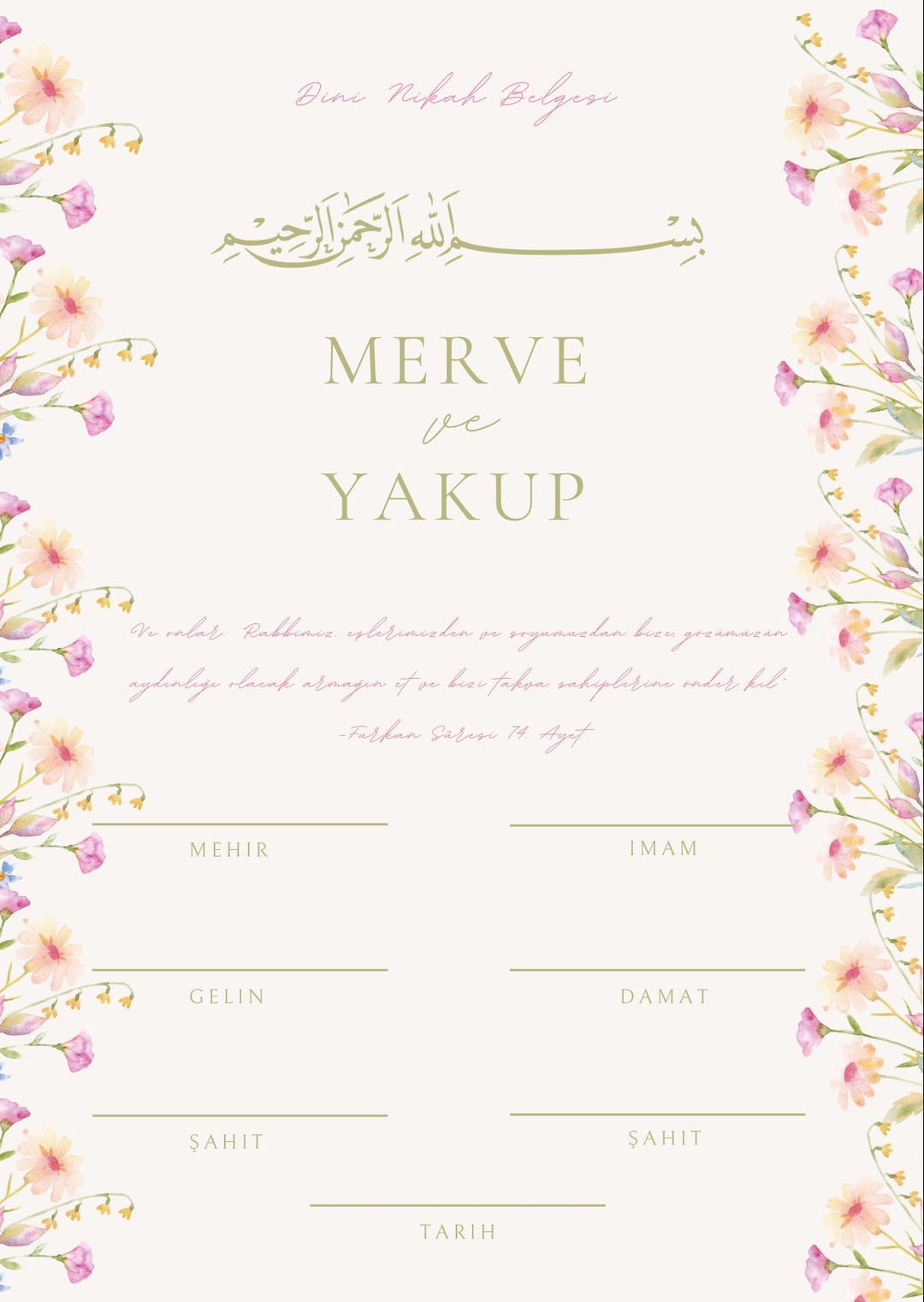 Nikkah Certificate Imam Nikah Belgesi Islamic Marriage Certificate - Etsy