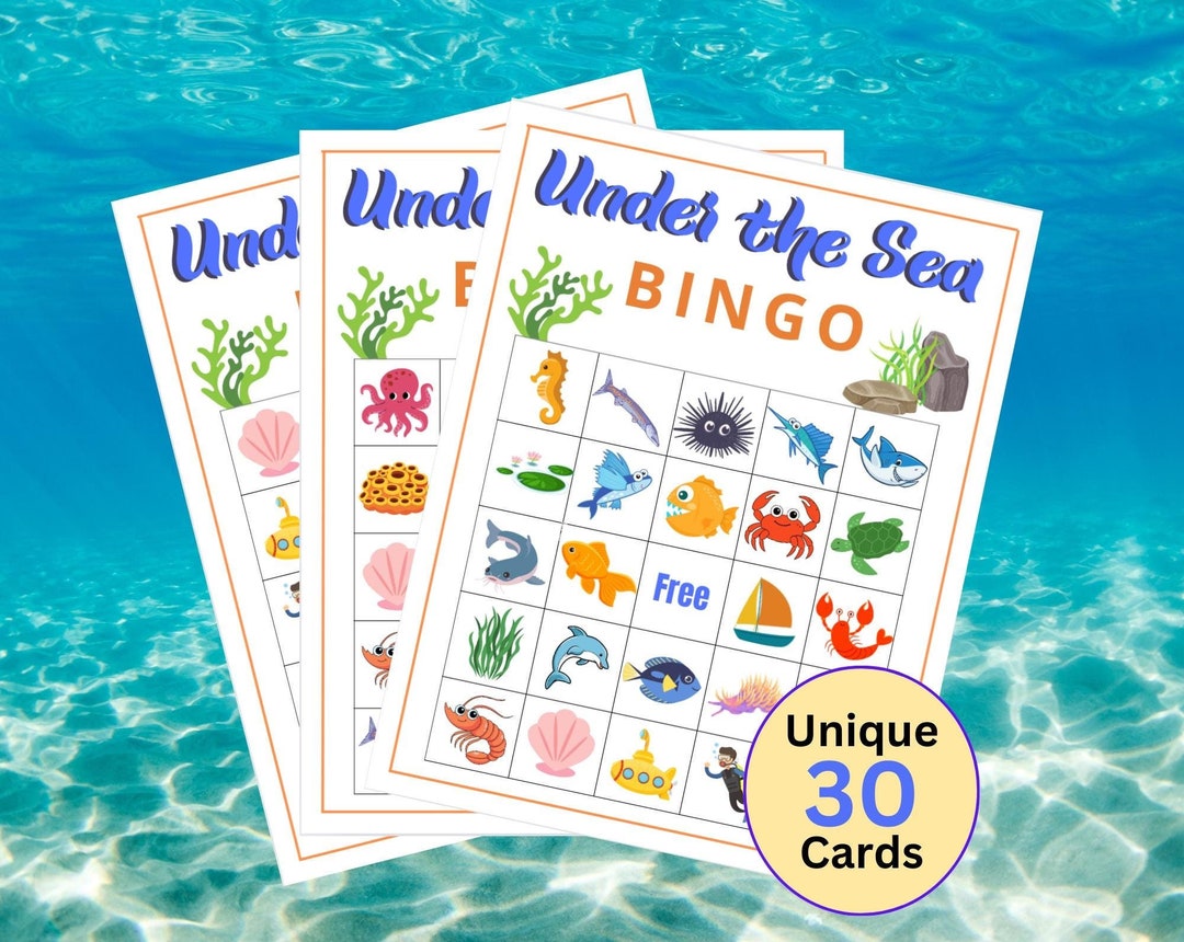 30 Under the Sea Bingo Cards Printable Game, Animal Bingo Party Game ...