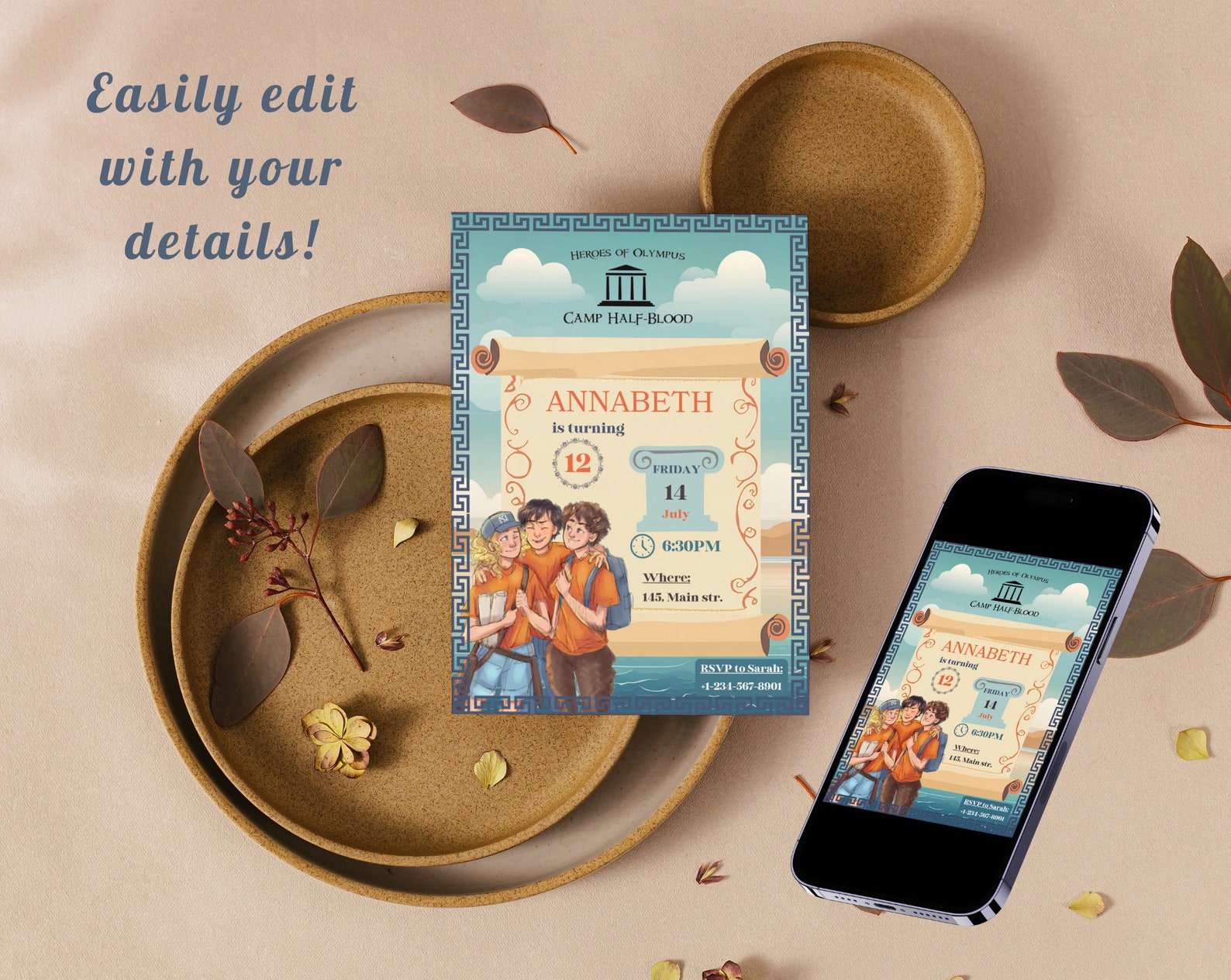 Editable Percy Jackson Birthday Invitation Camp Half-blood Birthday ...