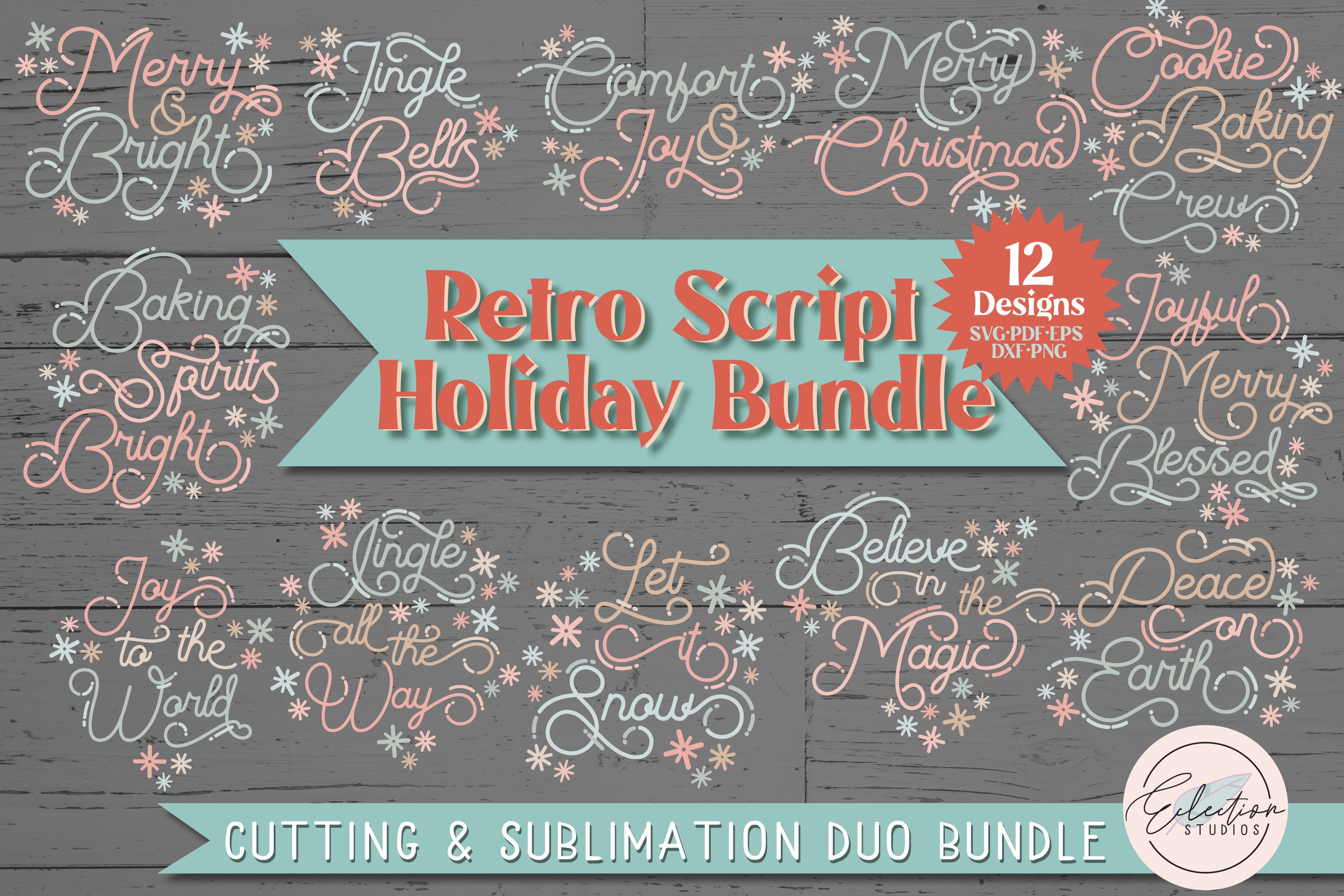 Retro Script Christmas SVG Bundle Vintage Holiday Bundle Cut - Etsy
