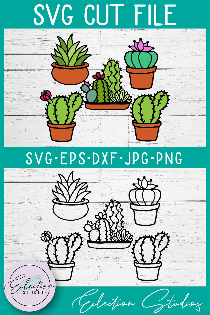 Hand Drawn Cute Cacti SVG Bundle for Crafting and Laser - Etsy