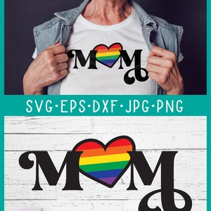 Pride SVG, Mom With Pride Flag Heart SVG, Rainbow Retro Stacked Words ...