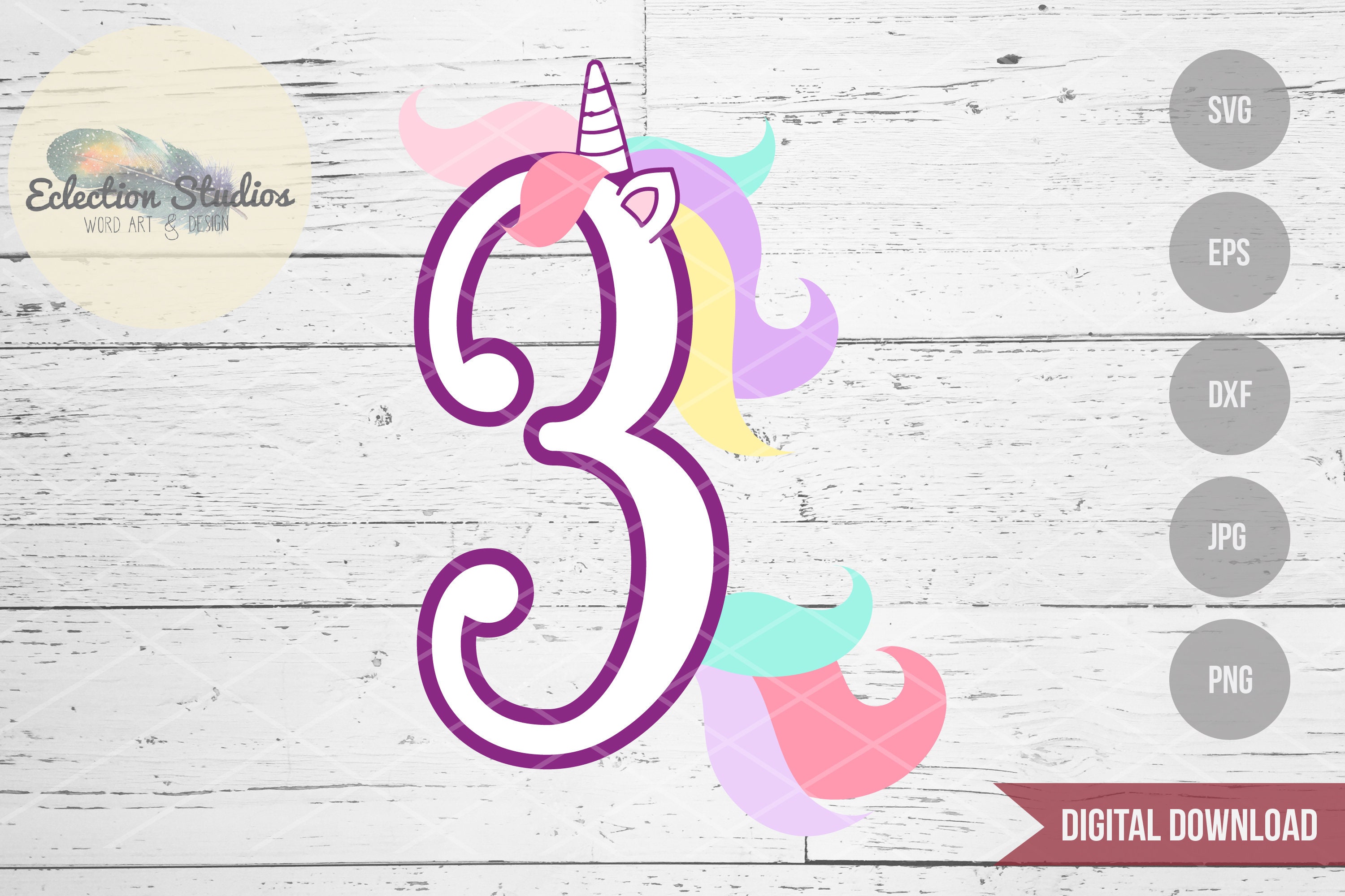 Unicorn SVG Unicorn 3 Three Third Birthday Unicorn number | Etsy