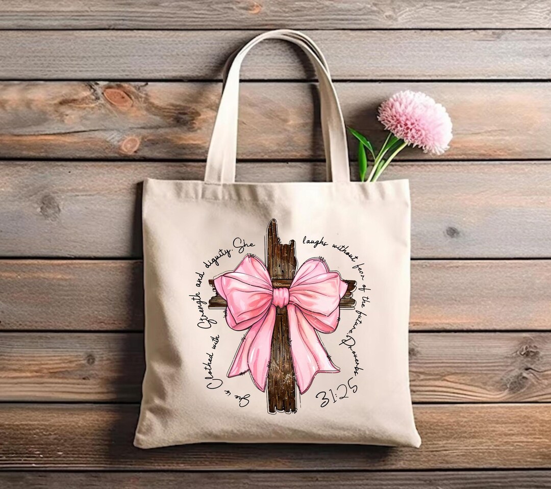 Christian Cross Bible Verse Tote Bag Pink Bow Christian Gifts Bible Bag ...