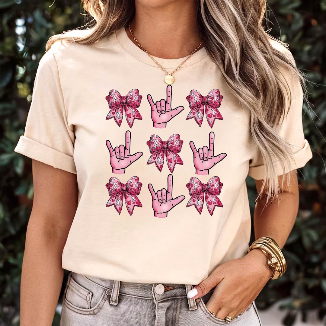 Sign Language Love Shirt Asl Gifts Coquette Shirt Bow Shirt Hand Sign ...