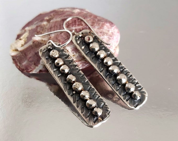 Rustic Silver Dangle Earrings, Handmade Jewelry, Raw Silver, Long ...