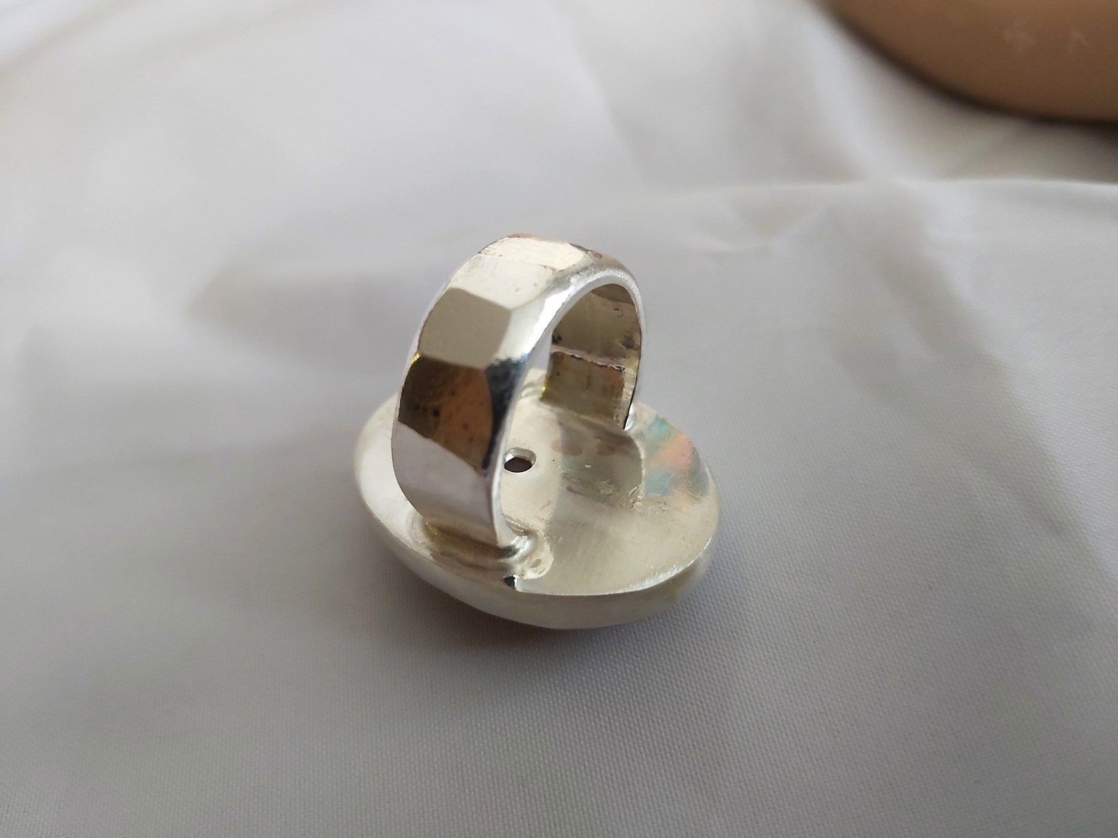 Sterling Silver Ring With Oval Beige and White Agate Stone - Etsy