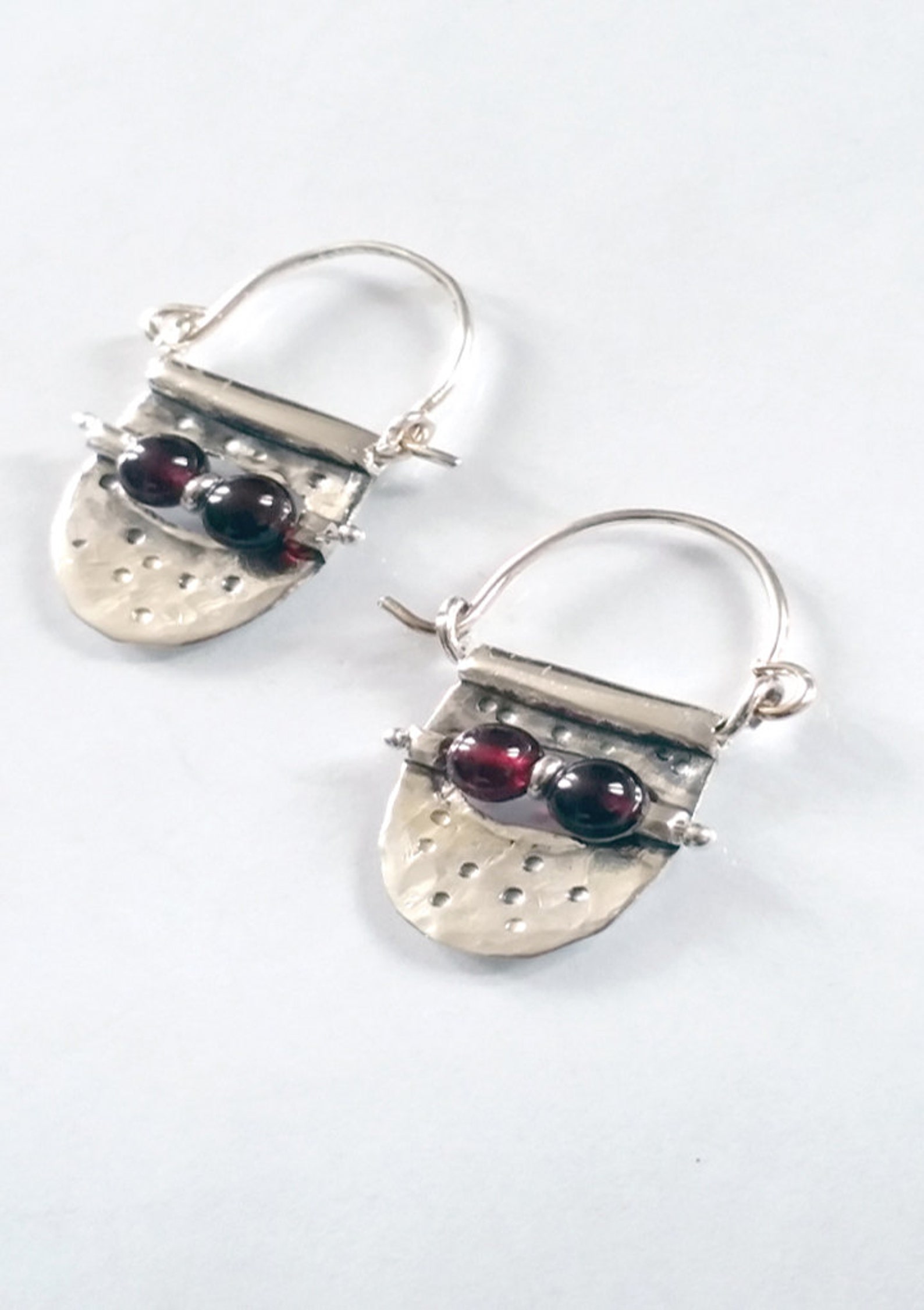 Garnet Earrings Small Hoop Earrings Silver Stone Hoops - Etsy